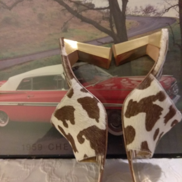 Calf Hair | Shoes | Calf Hair Gold Stacked Hi Heel Shoes | Poshmark